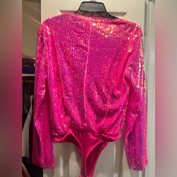 Southern Fried Chics Tops Neon Pink Sequin Bodysuit Poshmark